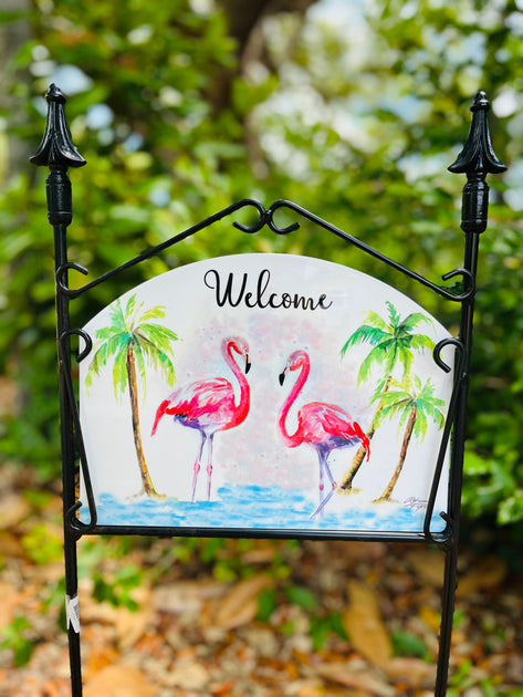 Flamingos Welcome Garden Sign – Cattail Cottage