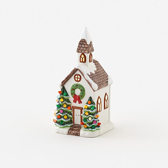 Lighted Ceramic Church – Cattail Cottage