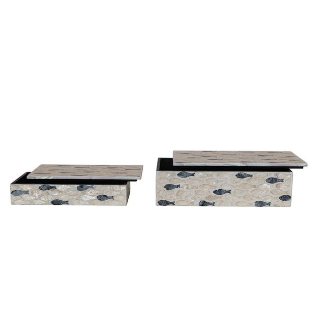 Capiz Boxes with Inlaid Fish Design, 2 Sizes – Cattail Cottage