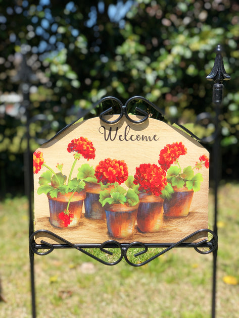 Geranium Crocks Garden Sign – Cattail Cottage