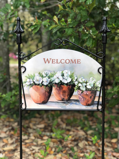 White Pansies Garden Sign – Cattail Cottage